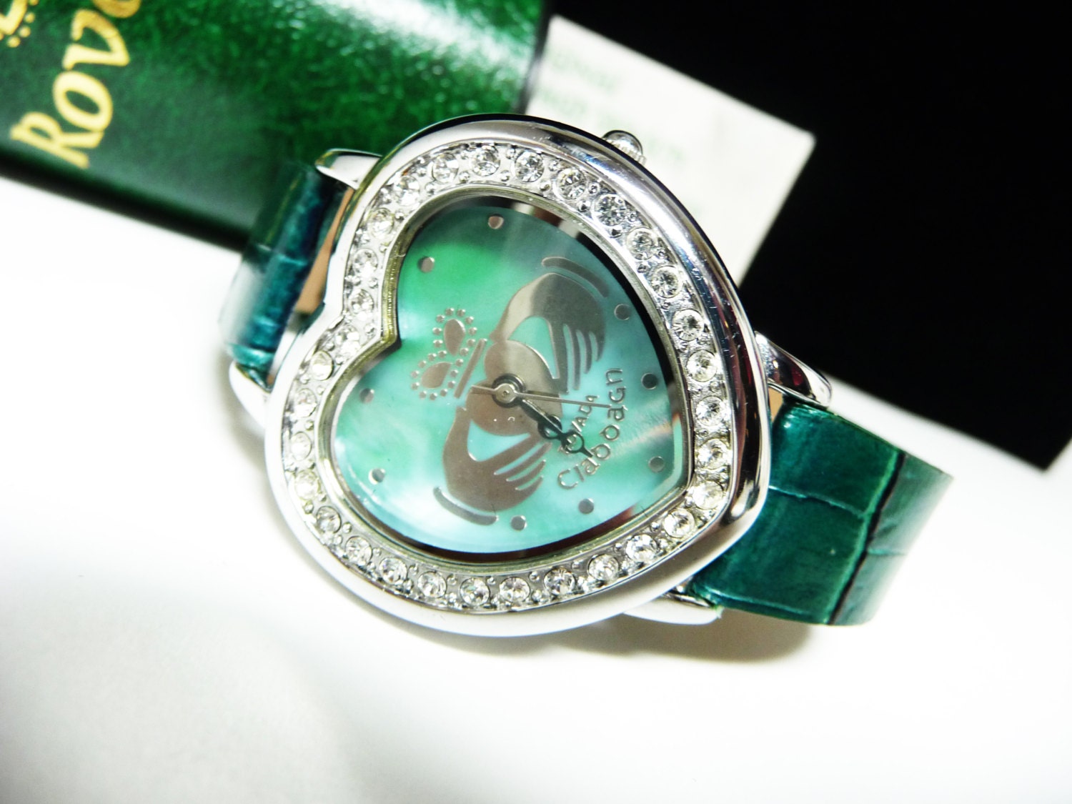ROVADA CLADDAGH WATCH Silvertone Crystal Accent w/Heart Face