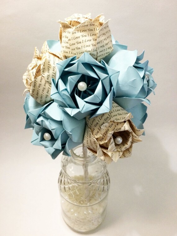 Dozen Paper Roses Wedding bouquet first by DanasPaperFlowers