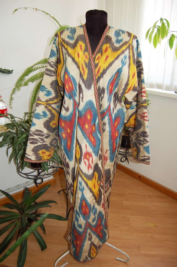 SALE Uzbek national traditional clothes silk cotton ikat adras