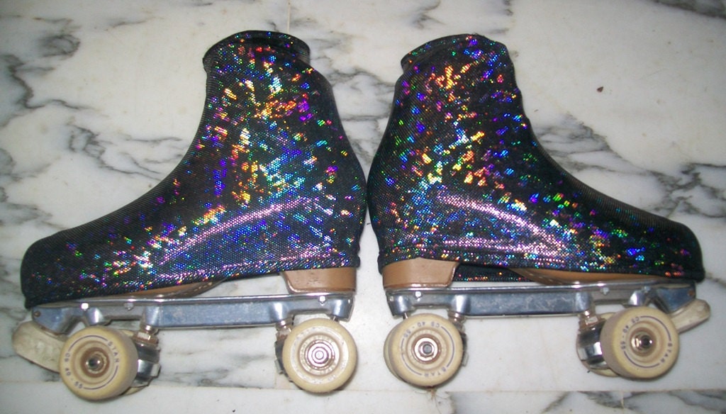 Black hologram skate boot covers for ice skates or roller