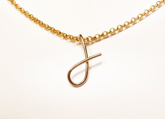 Letter J Necklace Gold Initial Necklace Cursive by LiuRokSilver