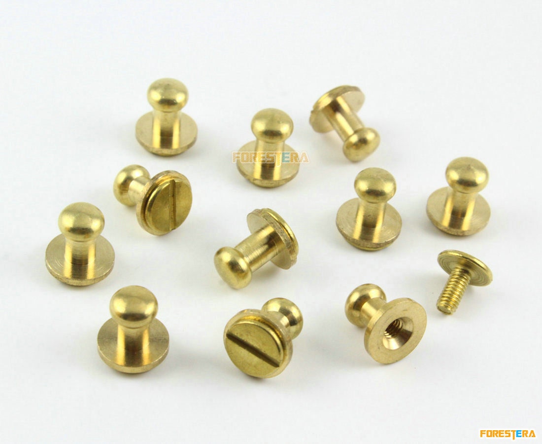 30Pcs 6mm Round Head Solid Brass Rivet Chicago Screw for