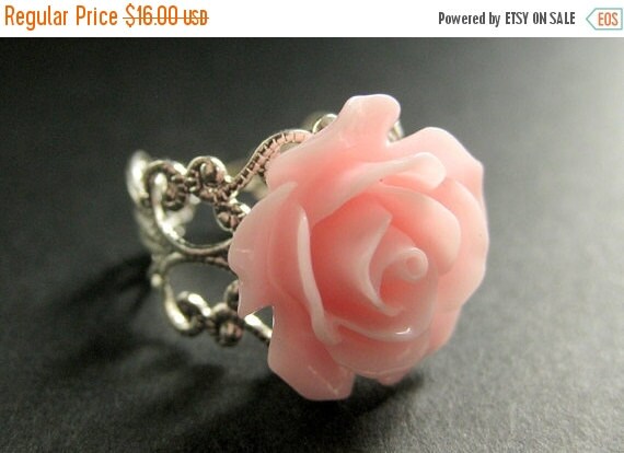EASTER SALE Pink Rose Ring. Pink Flower by StumblingOnSainthood