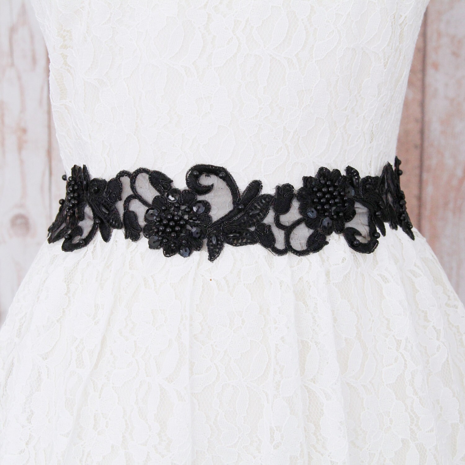 Black Beaded Lace Sash Bridal Sash Bridal Black Sash