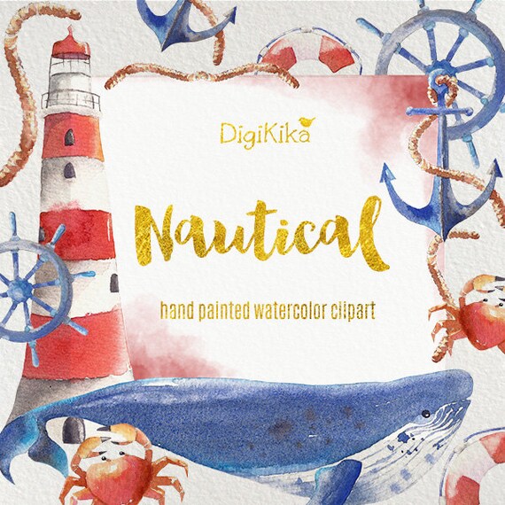 Nautical Clipart Hand Painted Watercolor Seaside Clip art