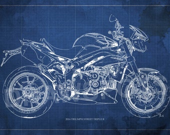 Ducati 1199 Panigale Blueprint Art Print 8x12in to by drawspots