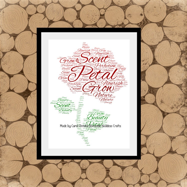 Personalised Rose Print Word Art Rose Word Cloud