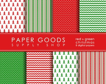 Retro Vintage Christmas Digital Scrapbook Paper Red Aqua Mint