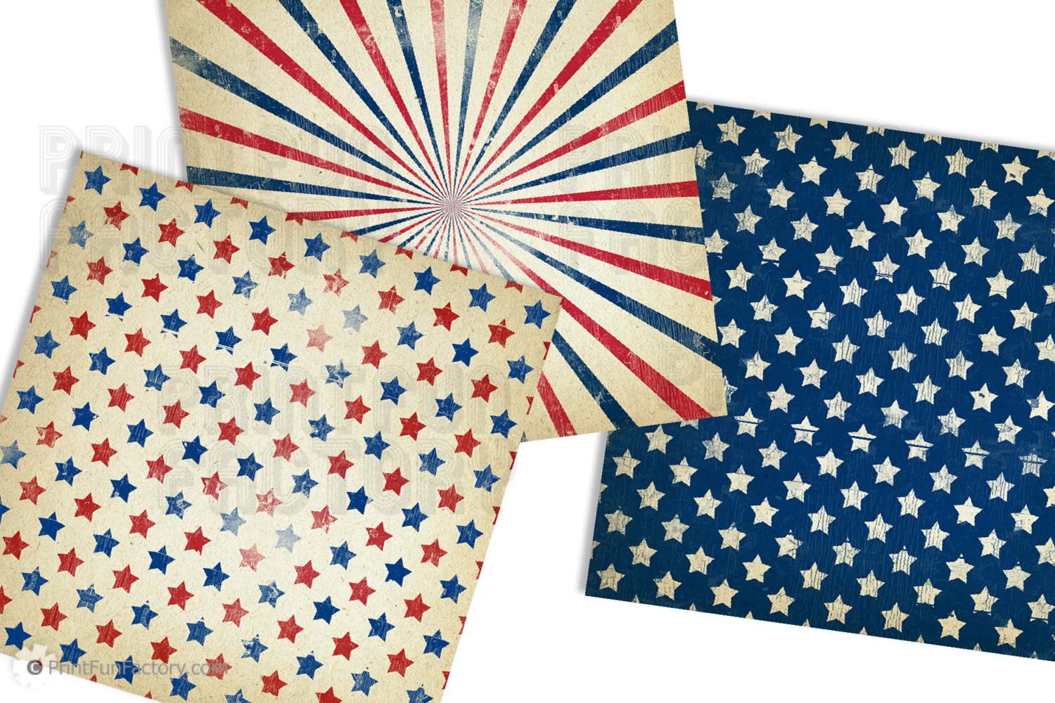 Patriotic digital paper Vintage United States stars stripes