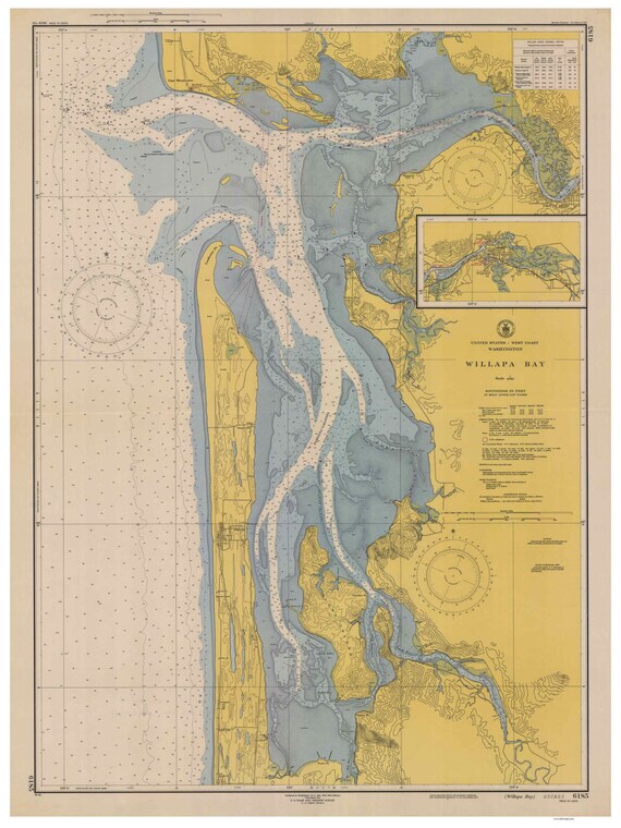 Willapa Bay 1948 Nautical Map Oregon-Washington PC Harbors