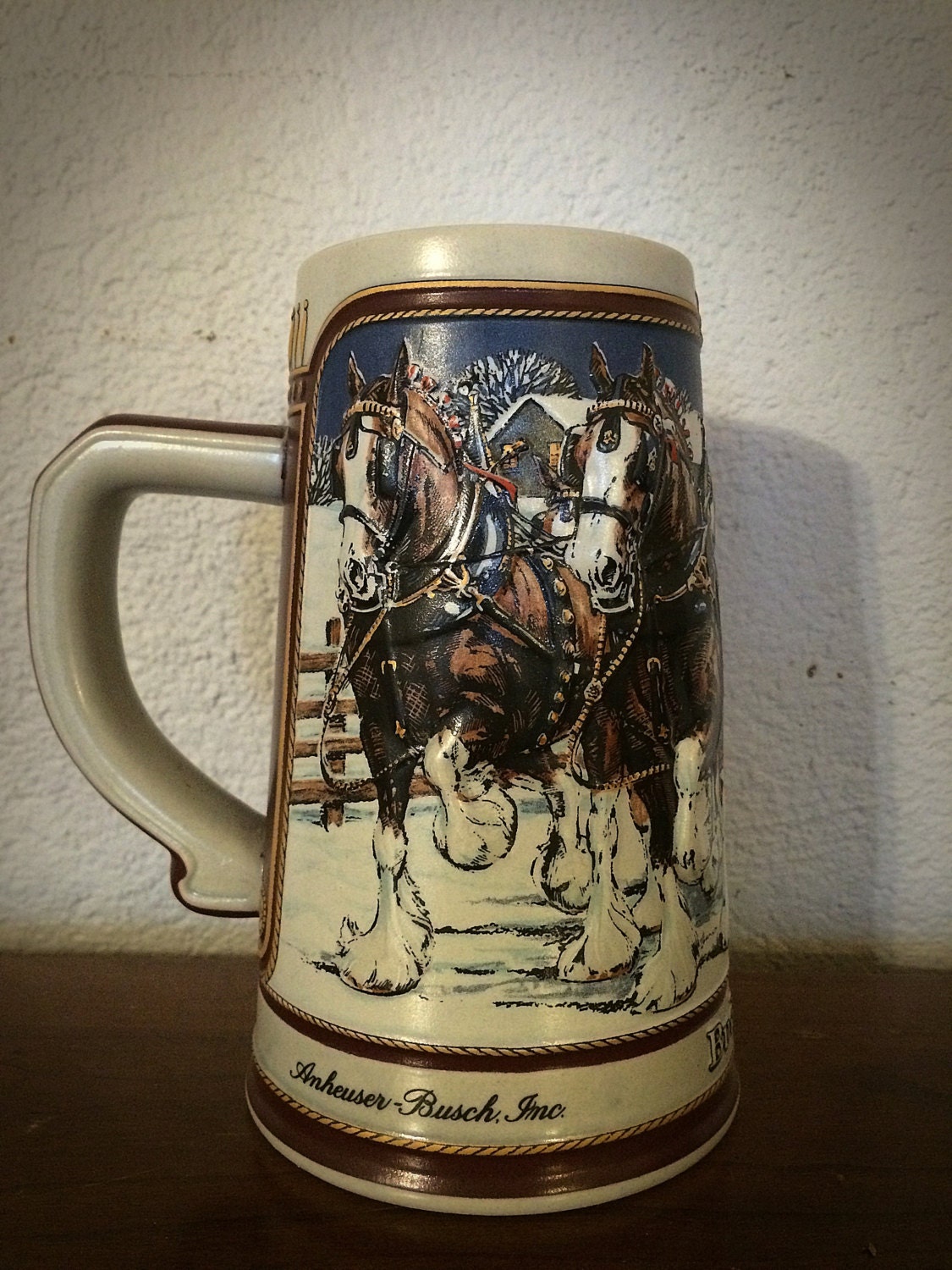 Vintage Anheuser-Busch Clydesdale Holiday Beer Mug Budweiser