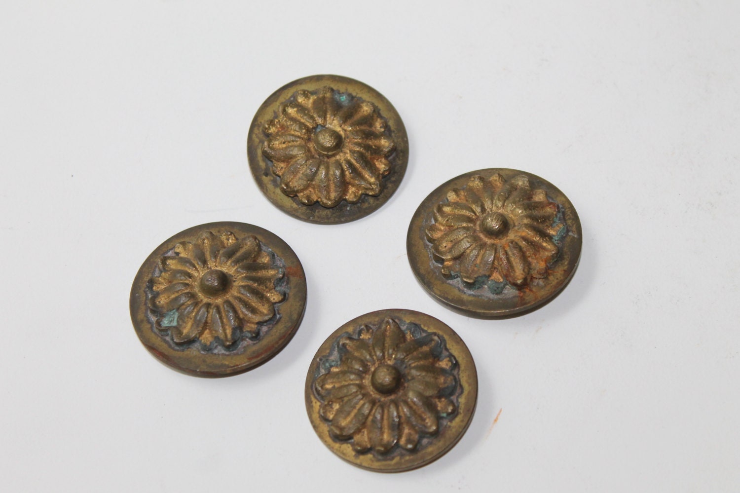 Vintage Brass Small Round Rosette Furniture Medallions – Set of 4 ...