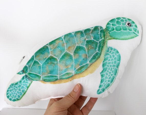 Sea turtle pillow. Sea turtle decor. Under the sea nursery.