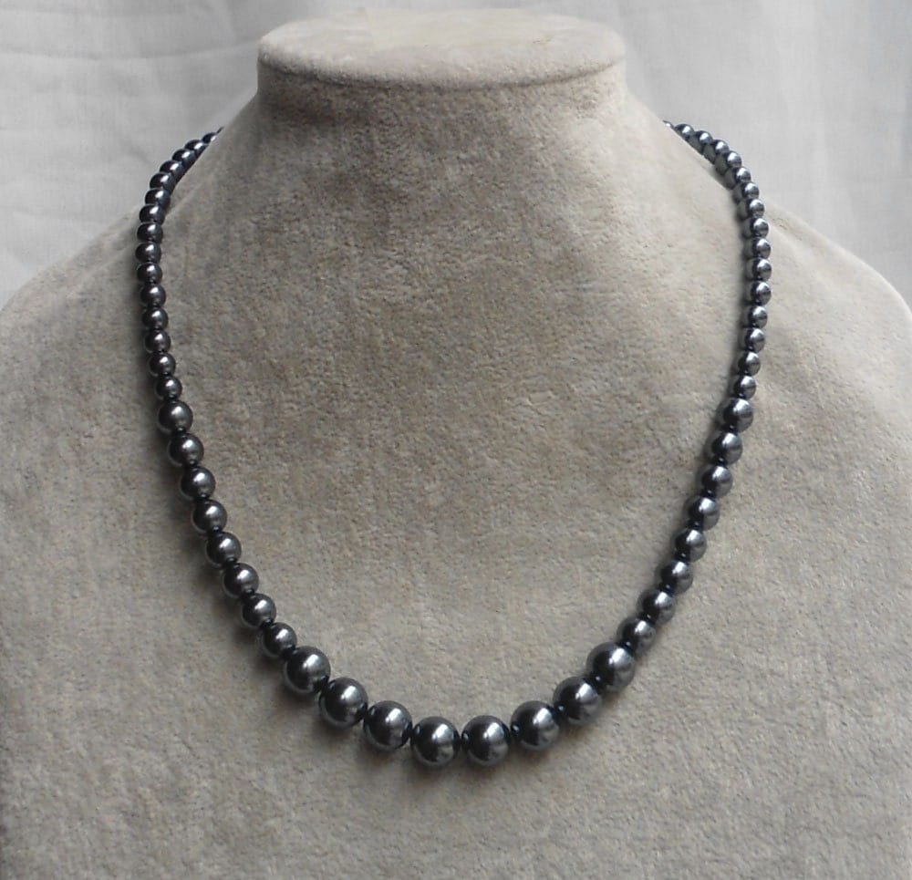 Dark Gray Pearl Necklace Glass Pearl NecklaceOne Strands