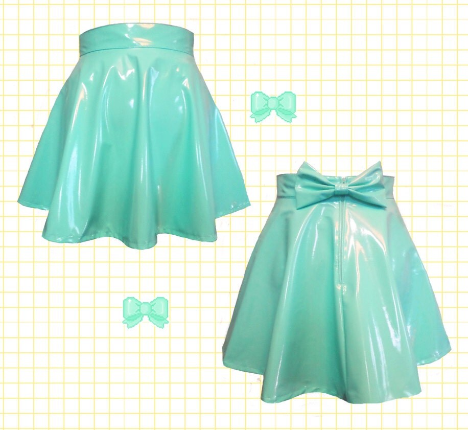 Pastel Mint Pvc Skater Skirt With Removable Bow Back