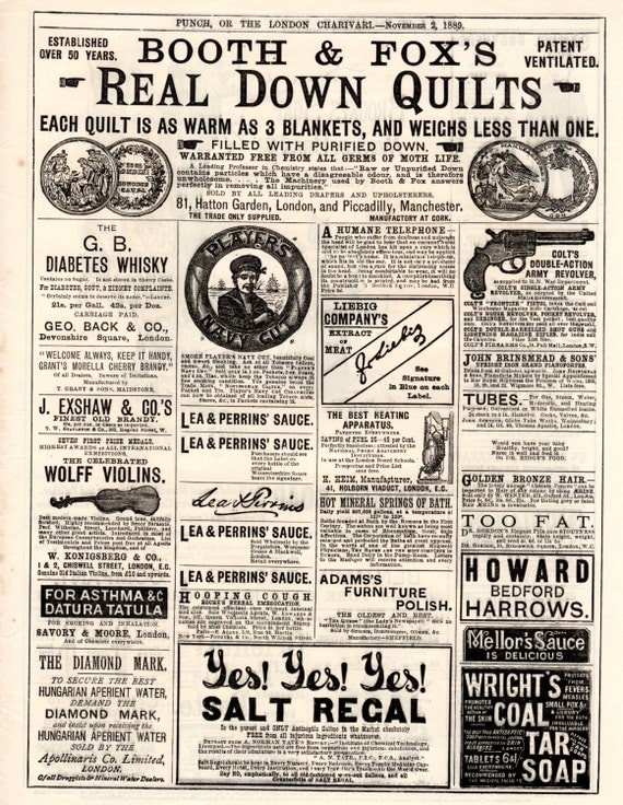 Vintage Page Old British Adverts 1889 Original Victorian small