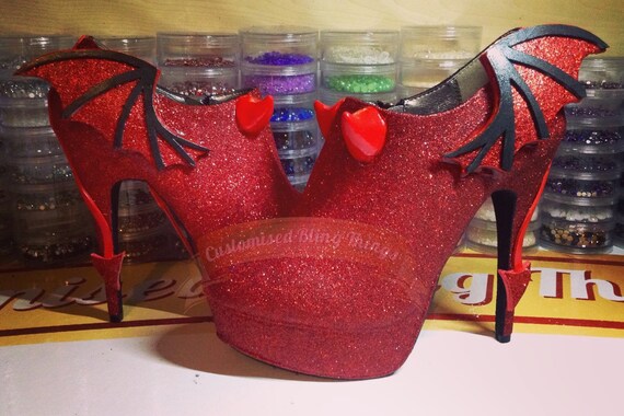 Glitter Devil Shoes Boots Red Demon Womens by CustomisedBlingThing