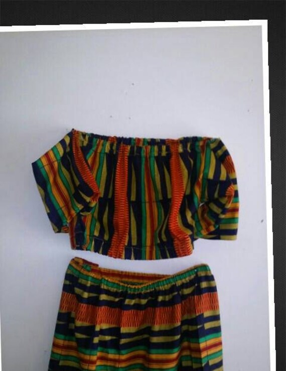 African Kente Print Off Shoulder Crop Top With Matching Fabric