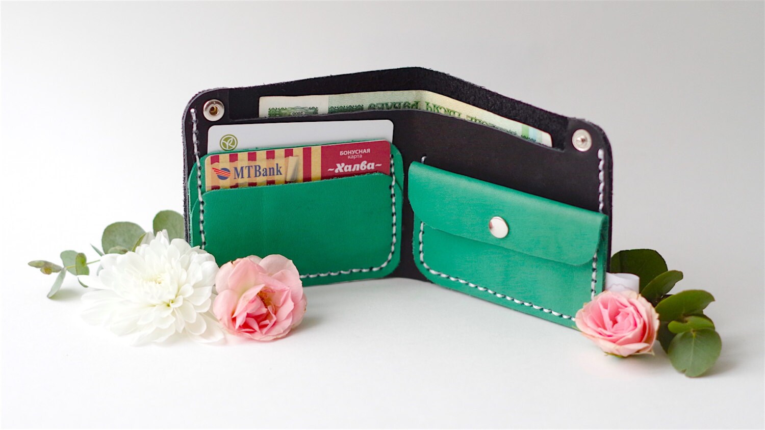 Leather wallet Simple wallet Minimal wallet by creamcaroll on Etsy