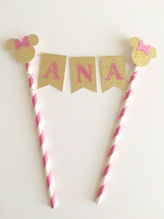 Minnie Mouse Cake Topper Pink and Gold by SweetEscapesbyDebbie