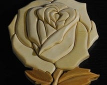 White Aspen Rose Art - Wood intarsia - Floral wall decor - handmade ...