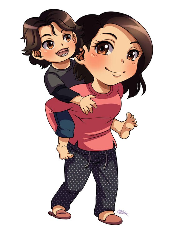 CUSTOM Chibi Family Portrait Mother's Day Caricature