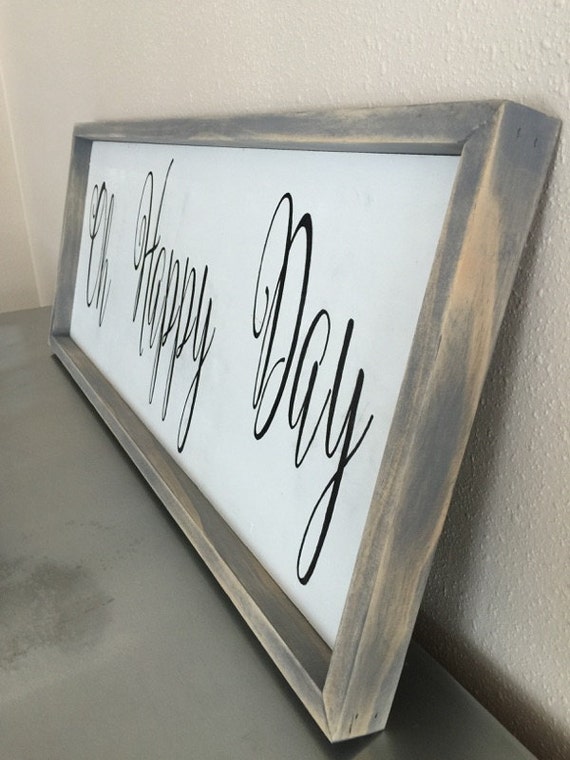 Items similar to Oh Happy Day Framed Wood Sign on Etsy