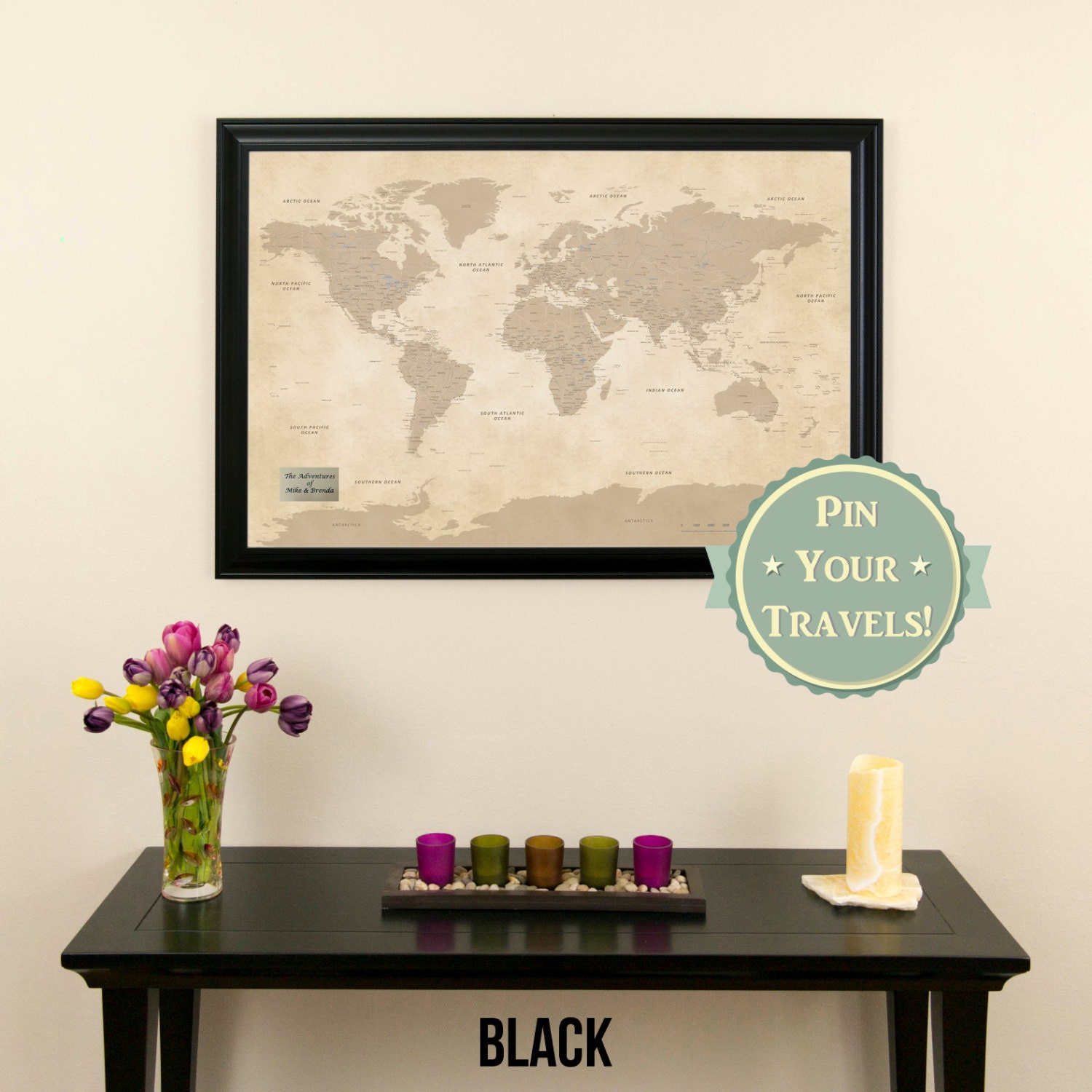 Personalized Vintage World Push Pin Travel Map Push Pin