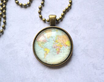 World map necklace | Etsy