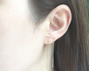 14K Solid Gold Bar Earrings 14K Gold Bar Studs by goldengesture