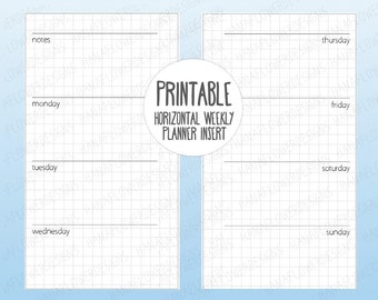 Weekly Planner Printable Horizontal Layout A5 Size Undated
