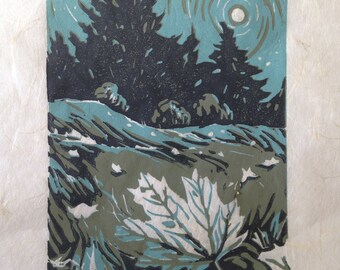 Linocut landscape | Etsy