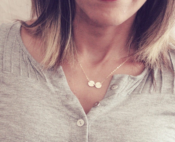 2 Initial Necklace / Personalized Disc Necklace / Two Monogram