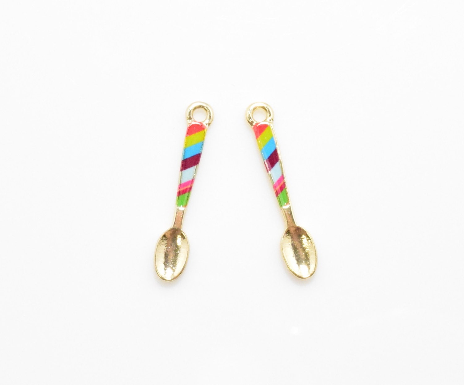 Rainbow Pattern Spoon Pendant . Tiny Spoon Charm . Cutlery
