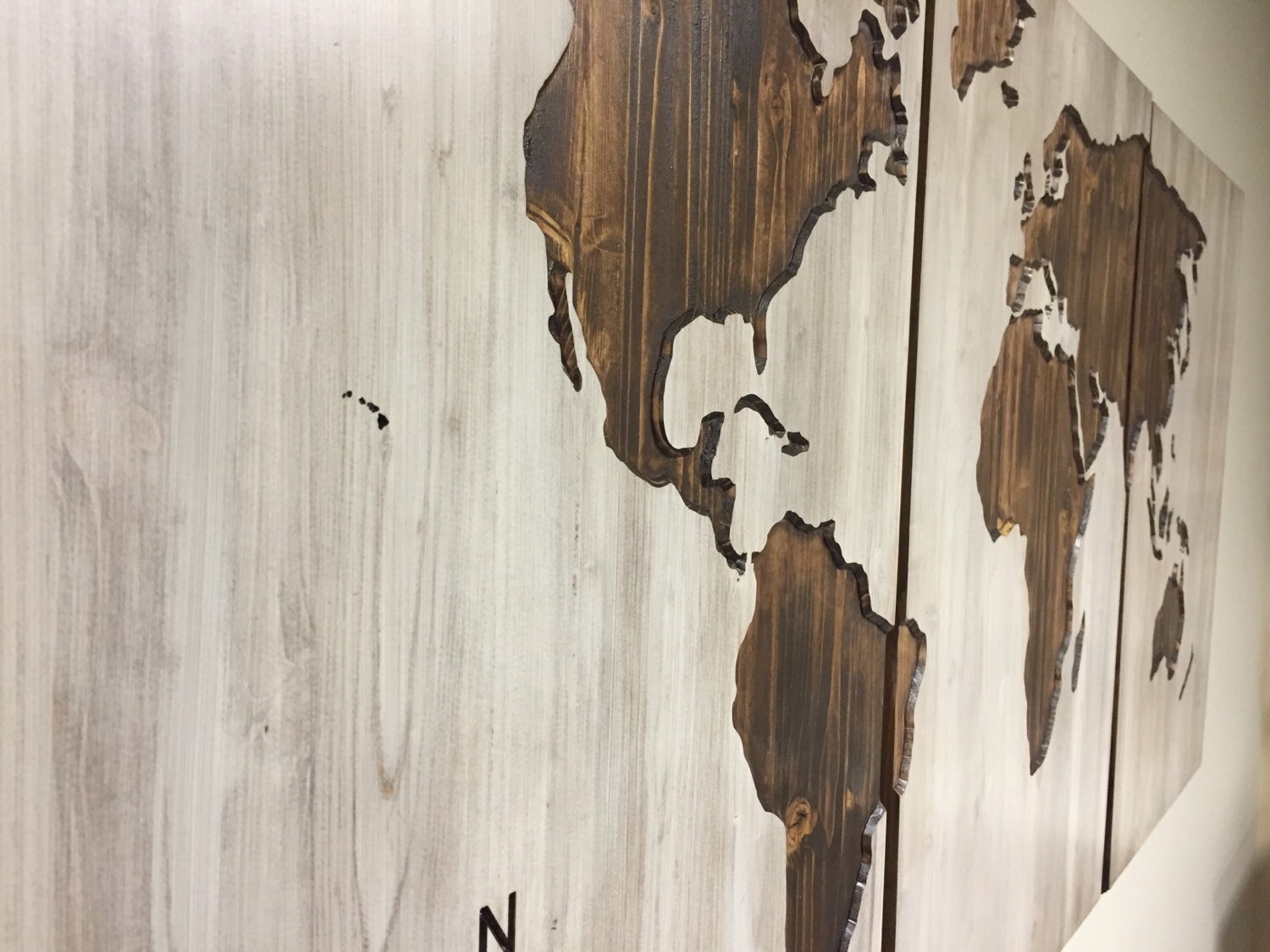 Wood world map wall art carved 3 Panel home decor world map