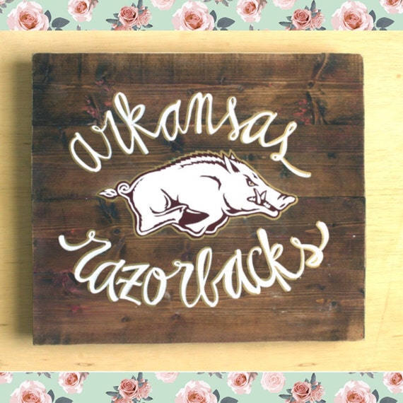 Items similar to Arkansas Razorbacks Hogs Wood Sign Rustic Gold Maroon ...