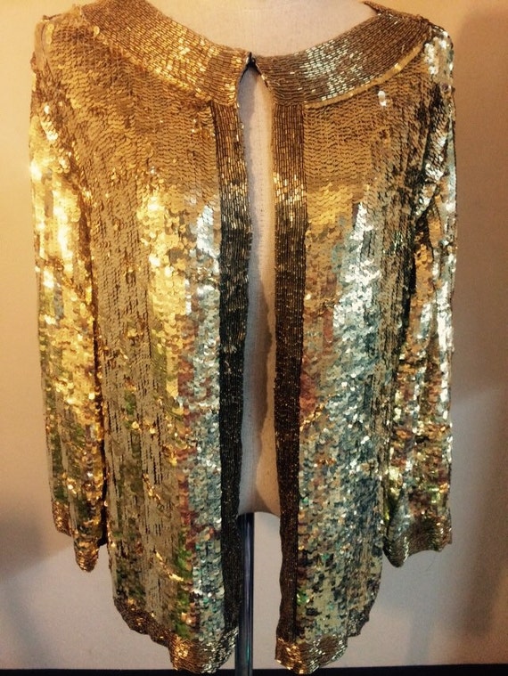 Items similar to Stunning gold sequin vintage jacket on Etsy