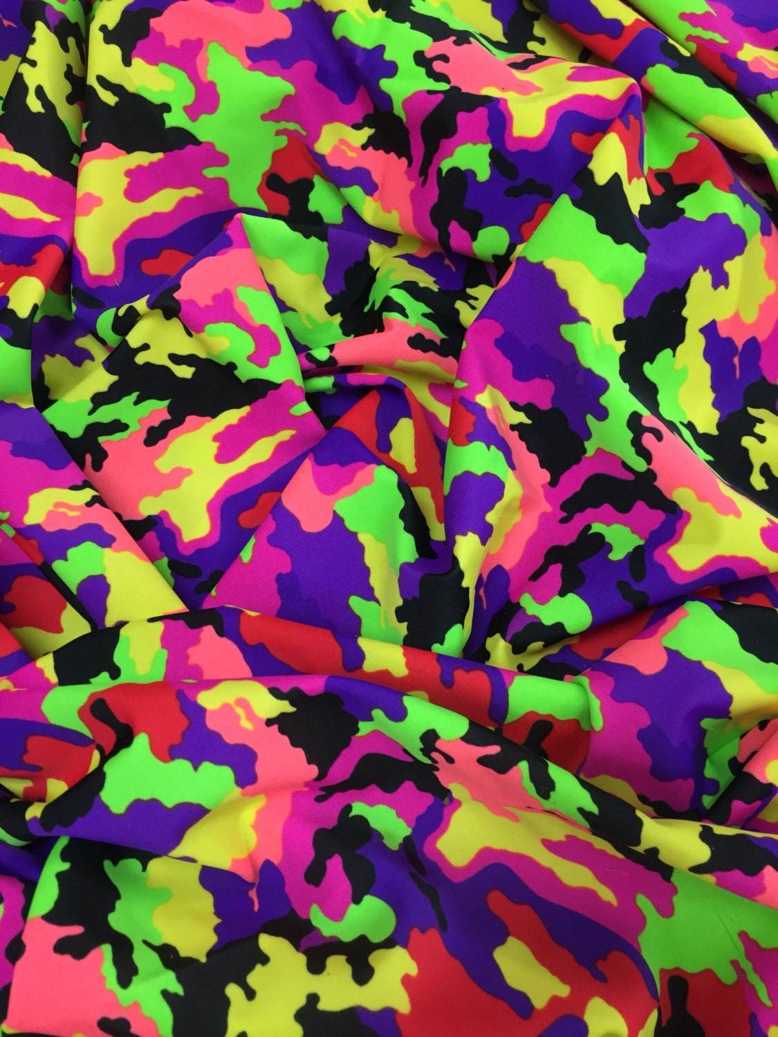 Bright Neon Pink Camo Spandex Fabric