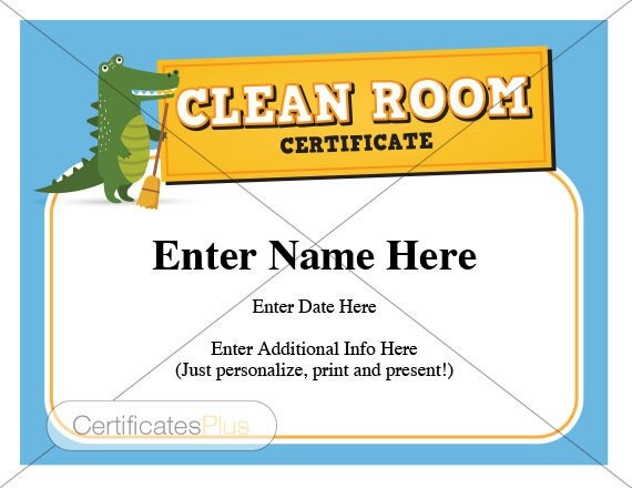 Kid Certificate Clean Room Award child certificates Kids