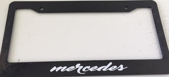 Mercedes in Cursive Black Automotive License Plate Frame