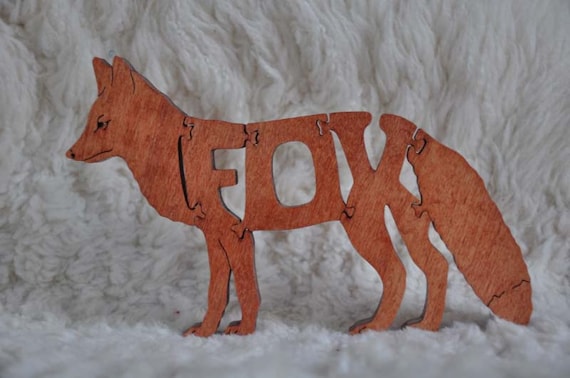 Fox Wooden Animal Puzzle Toy Hand Cut with Scroll Saw