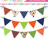 Items similar to Clipart Banners Blue Orange Green Bunting Clip Art ...