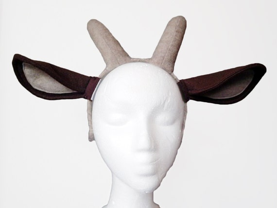 Goat Ears with Horns. Brown Realistic.