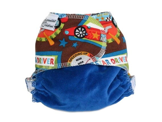 Cloth Diaper Fitted One Size Racecar Race Car Add Snaps