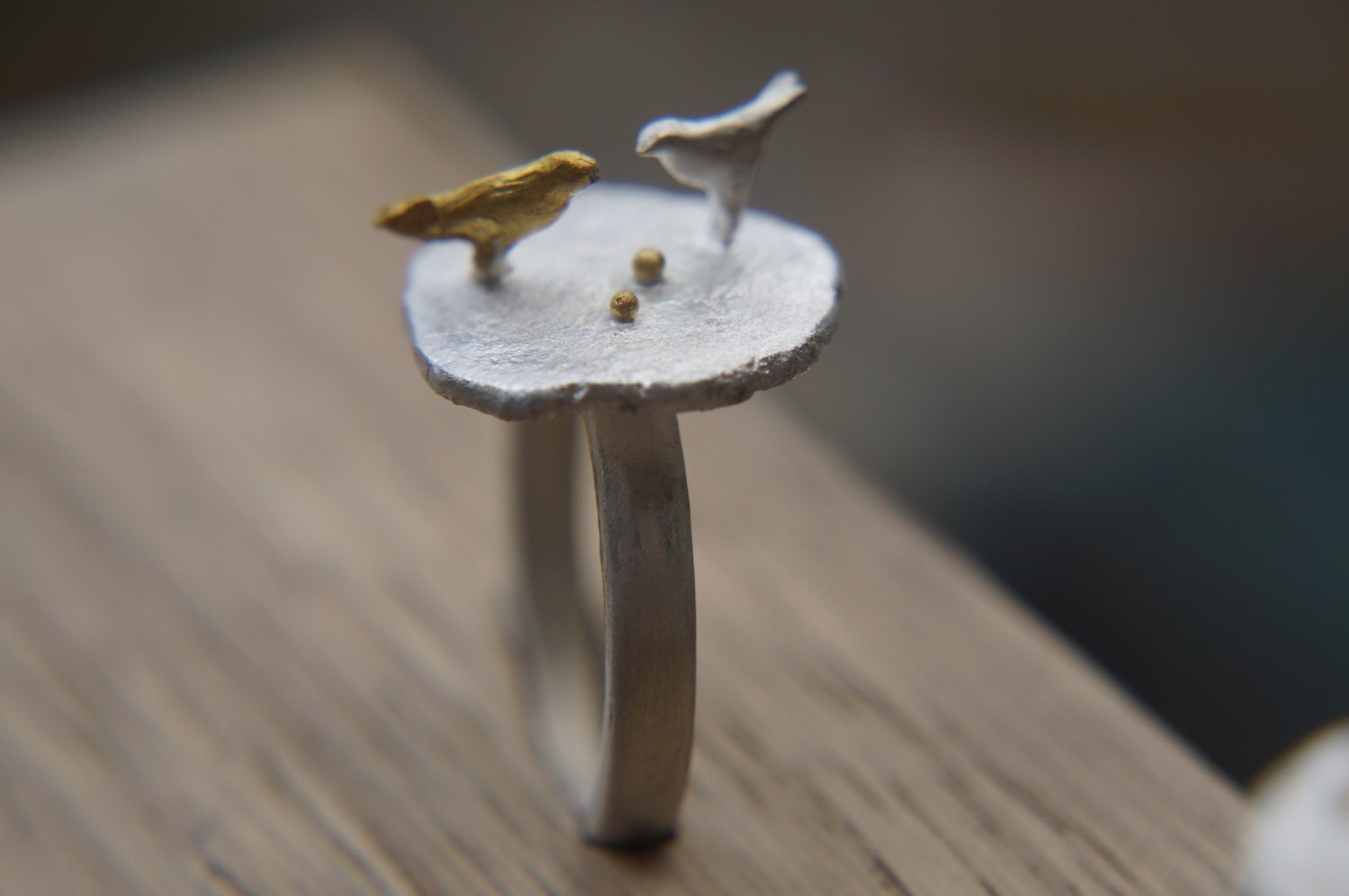 birds ring unique ring 24k gold ring silver and gold ring