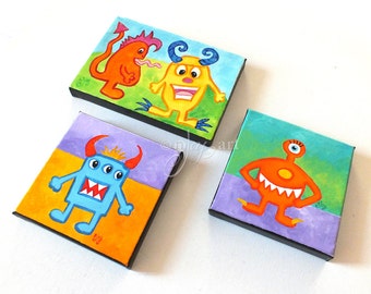 Custom Art for Kids LITTLE MONSTERS Four 5x5 acrylic