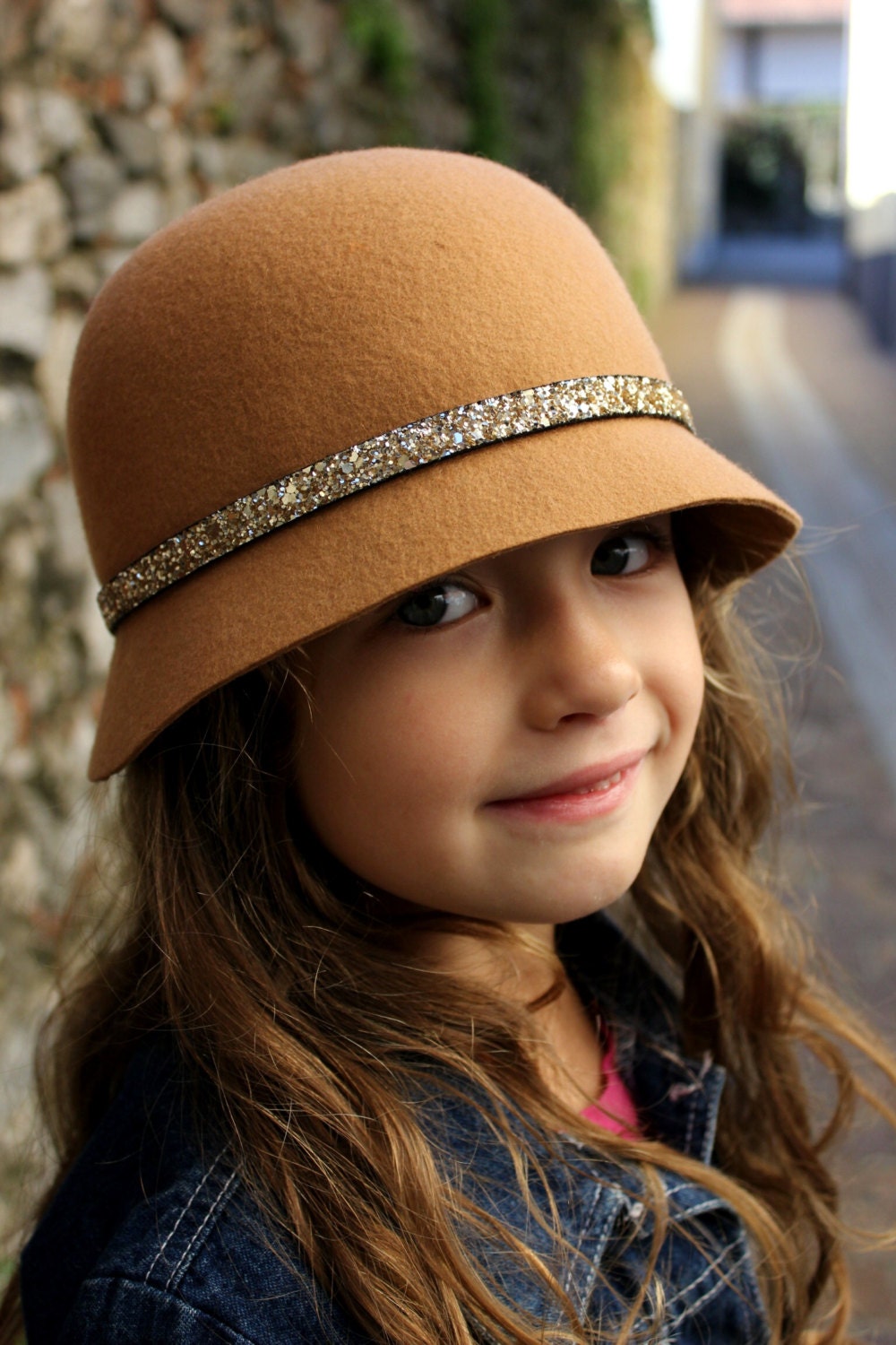 Little girls cloche hat brown winter hat for children