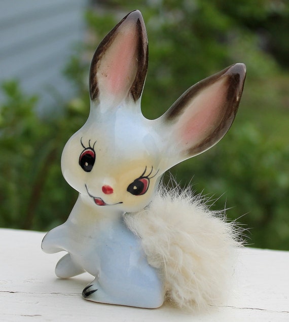 Sweet Vintage Fur Trimmed Bunny Figurine Made in Japan by G