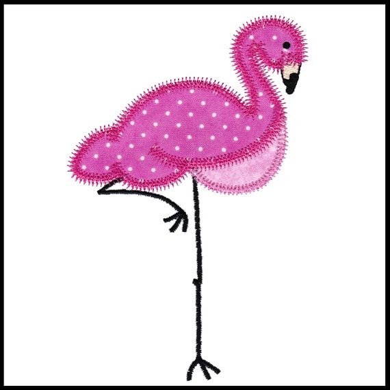 Pink Flamingo applique machine embroidery design. Instant