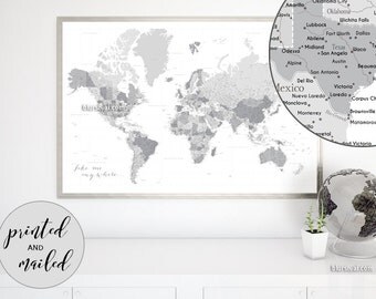 Grayscale world map | Etsy